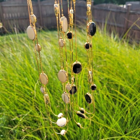 Avon | Jewelry | 2 Pretty Avon Necklaces Shiny Gold Tone With Black And ...